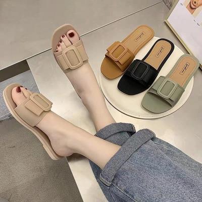 China Hot sale new design solid color Slippers Ladies outdoor Beach Shoes wholesale Flat Slides Summer Sandals for Women for sale