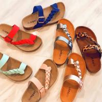 China Factory supply New Style Slippers Pu Leather Buckle wholesale Cork women flat sandals with High quality eva rubber sole for sale