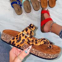 China Factory supply New Style Slippers Pu Leather Buckle wholesale Cork women flat sandals with High quality eva rubber sole for sale