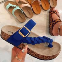 China Factory supply New Style Slippers Pu Leather Buckle wholesale Cork women flat sandals with High quality eva rubber sole for sale