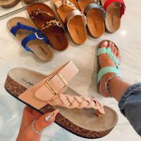China Factory supply New Style Slippers Pu Leather Buckle wholesale Cork women flat sandals with High quality eva rubber sole for sale