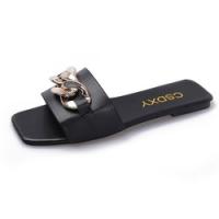 China New design summer flat bottom women cheap outdoor slippers fashion metal buckle retro non-slip sandals in stock for sale
