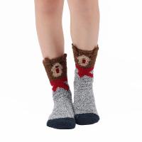 China Hot selling fashion house indoor warm soft fuzzy sleep socks with cute small Bear pattern women cozy slippers sock sherpa socks for sale