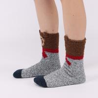 China Hot selling fashion house indoor warm soft fuzzy sleep socks with cute small Bear pattern women cozy slippers sock sherpa socks for sale