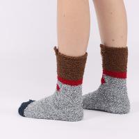 China Hot selling fashion house indoor warm soft fuzzy sleep socks with cute small Bear pattern women cozy slippers sock sherpa socks for sale