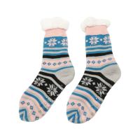 China blue and pink stripe christmas socks non-slip warm floor socks women winter house slipper socks for sale