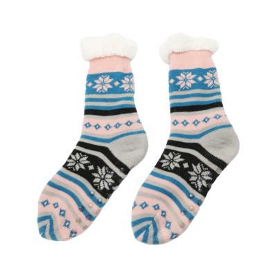 China blue and pink stripe christmas socks non-slip warm floor socks women winter house slipper socks for sale