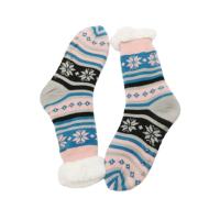 China blue and pink stripe christmas socks non-slip warm floor socks women winter house slipper socks for sale