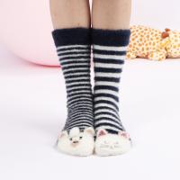 China Winter Fashion Accessories Women stripe pattern Cozy Plush Faux Fur Hairy Fluffy Room Floor Slipper socks Sofa Sleep Fuzzy Socks for sale