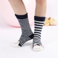 China Winter Fashion Accessories Women stripe pattern Cozy Plush Faux Fur Hairy Fluffy Room Floor Slipper socks Sofa Sleep Fuzzy Socks for sale