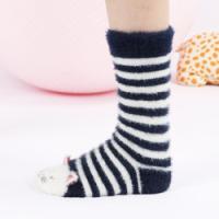 China Winter Fashion Accessories Women stripe pattern Cozy Plush Faux Fur Hairy Fluffy Room Floor Slipper socks Sofa Sleep Fuzzy Socks for sale
