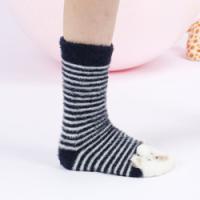 China Winter Fashion Accessories Women stripe pattern Cozy Plush Faux Fur Hairy Fluffy Room Floor Slipper socks Sofa Sleep Fuzzy Socks for sale