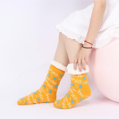 China custom wholesale Women's Winter fluffy fur Lined Thermal Slipper Socks Home floor Socks Anti-slip sole sherpa designer socks for sale