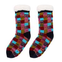 China 2021 wholesale women's winter grid pattern knitted thick warm medium length socks with fluffy fur ladies Plaid stocking for sale