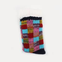China 2021 wholesale women's winter grid pattern knitted thick warm medium length socks with fluffy fur ladies Plaid stocking for sale