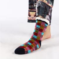 China 2021 wholesale women's winter grid pattern knitted thick warm medium length socks with fluffy fur ladies Plaid stocking for sale