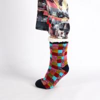 China 2021 wholesale women's winter grid pattern knitted thick warm medium length socks with fluffy fur ladies Plaid stocking for sale