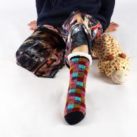 China 2021 wholesale women's winter grid pattern knitted thick warm medium length socks with fluffy fur ladies Plaid stocking for sale