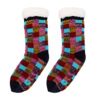 China 2021 wholesale women's winter grid pattern knitted thick warm medium length socks with fluffy fur ladies Plaid stocking for sale