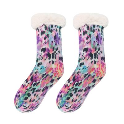 China new custom Women holiday winter warm thick floor stocking house indoor slipper socks with fluffy fur non skid socks for sale