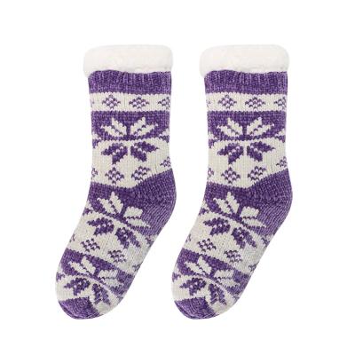China 2021 custom Women Fashion Chenille Knitted socks Ladies Winter Thick Warm Home Indoor floor Anti-slip Slipper Socks for sale