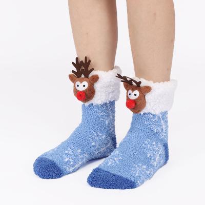 China Wholesale cute girls non-slip thickening cartoon animal medium length tube socks christmas Soft Fluffy Winter sherpa socks for sale