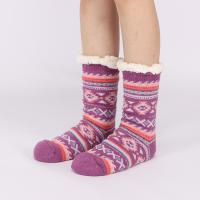 China Women Christmas holiday winter warm thick home slipper socks indoor lounge socks with plush and grippers in stock sherpa socks for sale