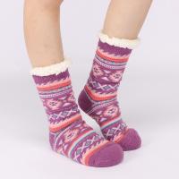 China Women Christmas holiday winter warm thick home slipper socks indoor lounge socks with plush and grippers in stock sherpa socks for sale