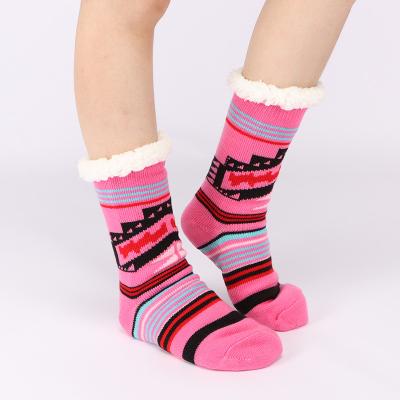 China Girls Slipper Socks Thick Warm Fuzzy plush lined Winter Socks Christmas Stockings women non-skid slipper sock for sale