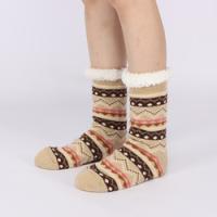 China wholesale custom women winter warm anti skid cozy fuzzy plush indoor winter slipper socks ladies Christmas socks for sale