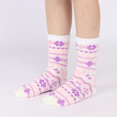 China wholesale Woman Anti-Slip Fluffy Fuzzy soft Slipper Socks With Grips fashion pattern Warm Winter Floor designer socks for sale