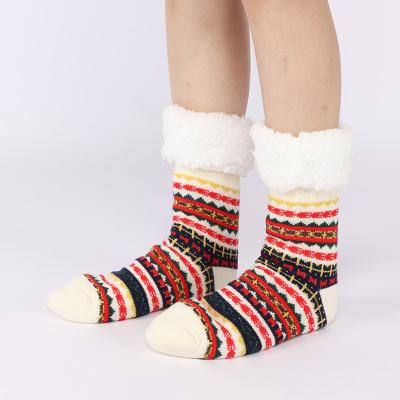 China women stripe Knitted Soft indoor floor socks Warm Thick Fluffy Fuzzy Sherpa Lined Slipper socks Winter Home fashion Socks for sale