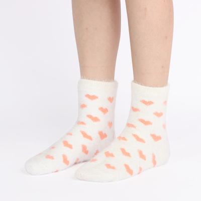 China Wholesale girls cute pink heart cosy socks soft fluffy slipper socks women white fuzzy house indoor floor socks for sale