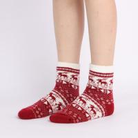 China Fuzzy Slipper Socks Warm Thick Fleece Lined Fluffy Christmas Stockings Women winter Snowflake Deer Knit socks for sale