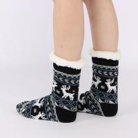 China Women's Winter printed Fleece Lining Knit Christmas Stocking Slipper Sock Fuzzy Non Skid Slipper Socks for sale