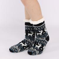 China Women's Winter printed Fleece Lining Knit Christmas Stocking Slipper Sock Fuzzy Non Skid Slipper Socks for sale