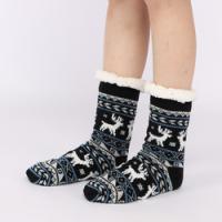 China Women's Winter printed Fleece Lining Knit Christmas Stocking Slipper Sock Fuzzy Non Skid Slipper Socks for sale