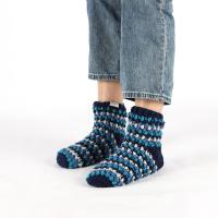 China Custom Fashion Cute Stripes Winter Women Thick Thermal Fuzzy Christmas Fluffy socks blue striped floor Socks for sale