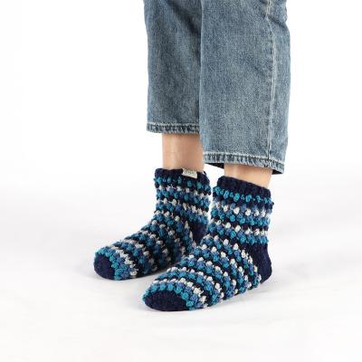 China Custom Fashion Cute Stripes Winter Women Thick Thermal Fuzzy Christmas Fluffy socks blue striped floor Socks for sale