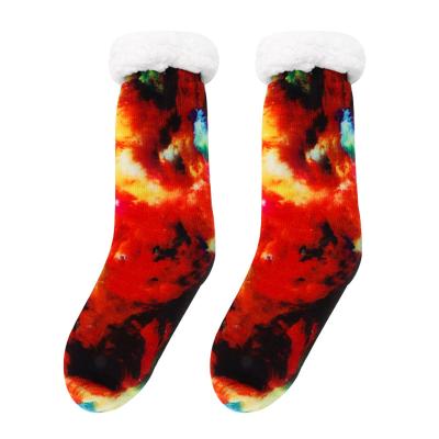China Women's Winter Super Soft Warm Cozy Fuzzy faux fur lined socks Christmas Gift tie-dye Slipper Socks With Grippers for sale