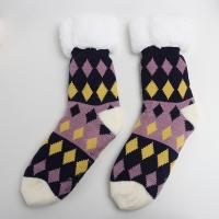 China women Slipper Socks Fuzzy Thick Warm Heavy Fleece lined Winter Socks diamond pattern Stockings For ladies sherpa socks for sale