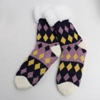 China women Slipper Socks Fuzzy Thick Warm Heavy Fleece lined Winter Socks diamond pattern Stockings For ladies sherpa socks for sale