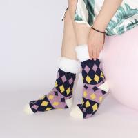 China women Slipper Socks Fuzzy Thick Warm Heavy Fleece lined Winter Socks diamond pattern Stockings For ladies sherpa socks for sale