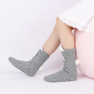China Cartoon animal Thick warm fluffy faux fur Mid-calf Length Women Knitted Socks Winter Soft Room Shoe Socks  slipper sock for sale