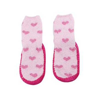 China stripe and love slipper socks with rubber sole for women slipper socks with rubber sole fashionable knitted floor socks for sale