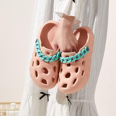 China Summer Hole Shoes EVA Candy color cute chain decorate Hollow slippers Cute Non-Slip Breathable women Sandals for sale