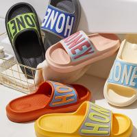 China New Summer Unisex Slide colorful letters vamp Men indoor slippers home ladies Shoes Couple Hot sale Women Flat Sandals for sale
