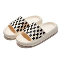 China Female cheap bedroom Black White Grid Flat Sandals Adult indoor non-slip Women Slippers for Men home shoes light for sale