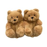 China New Hot selling teddy bear warm shoes children comfortable cute cartoon floor plush soft kids home slippers for sale