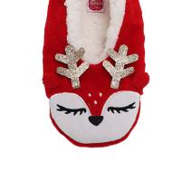 China Children Girls Cartoon Animal Christmas Deer Winter Plush Slippers Customized Fluffy Indoor Home Slippers for Kids for sale